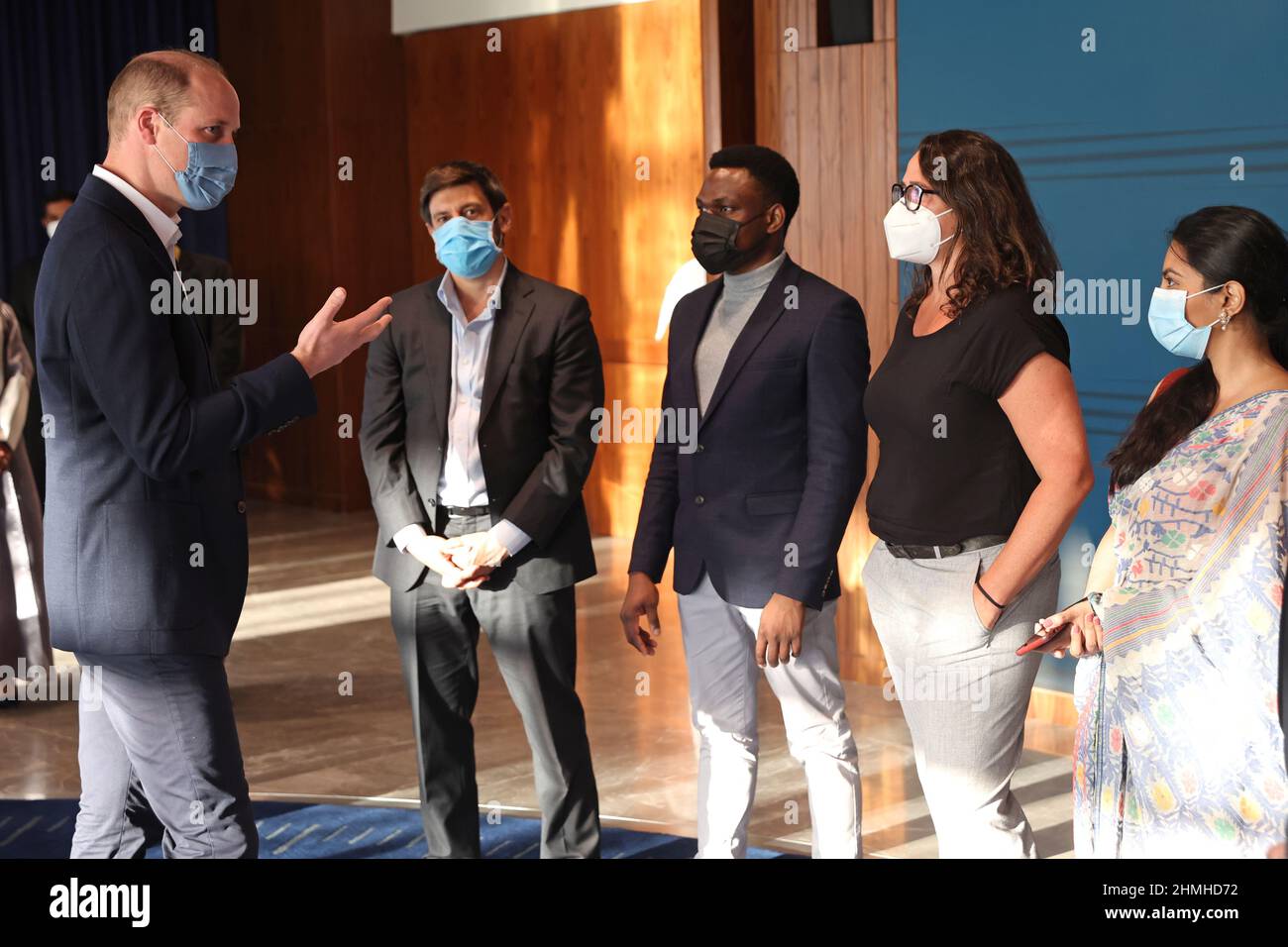 The Duke of Cambridge speaks with David Auerbach from Sanergy, Olugbenga Olubanjo from Reeddi ...