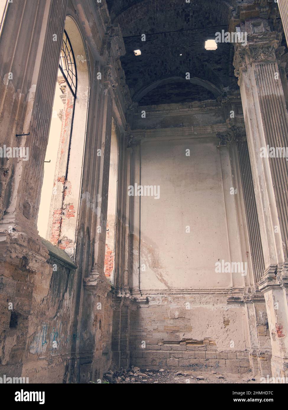 Ruins of ancient Lutheran church in Odessa, Ukraine. Historic building ...