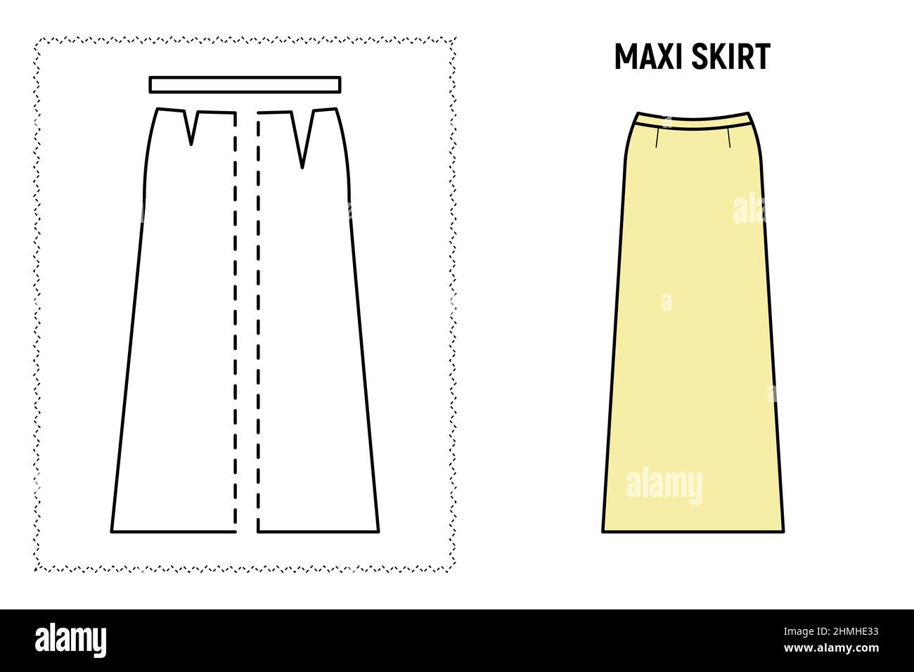 Women maxi skirt pattern. Technical drawing for sewing Stock Vector ...