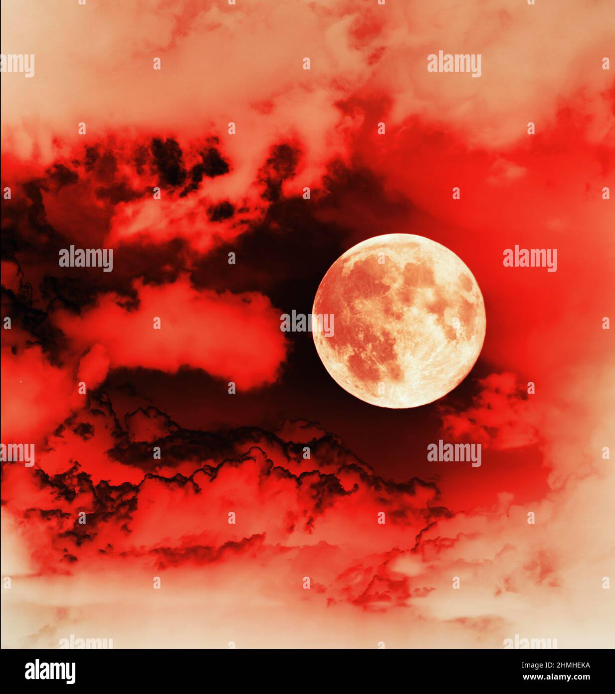bloody full moon on halloween night Stock Photo - Alamy