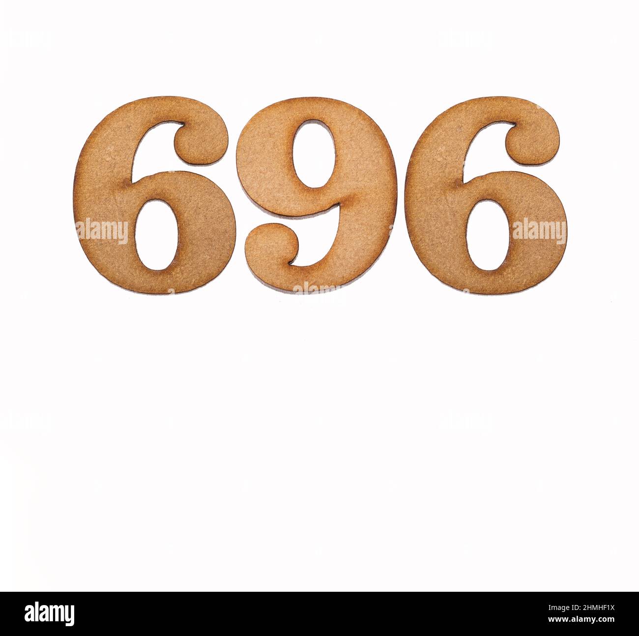 Number 696 - Piece of wood isolated on white background Stock Photo - Alamy