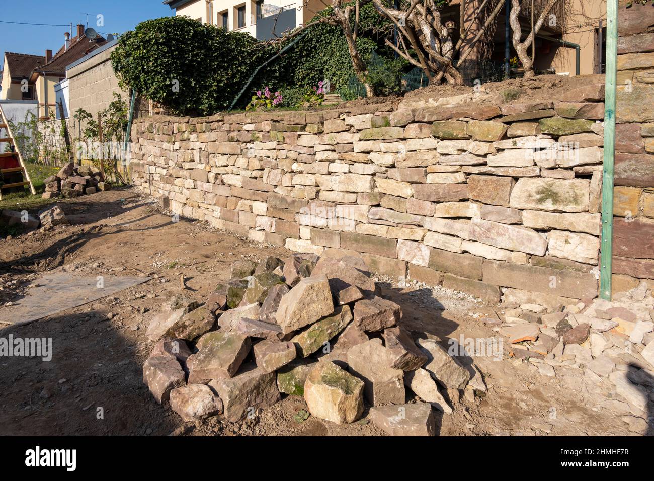 Freshly finished dry stone wall Stock Photo - Alamy
