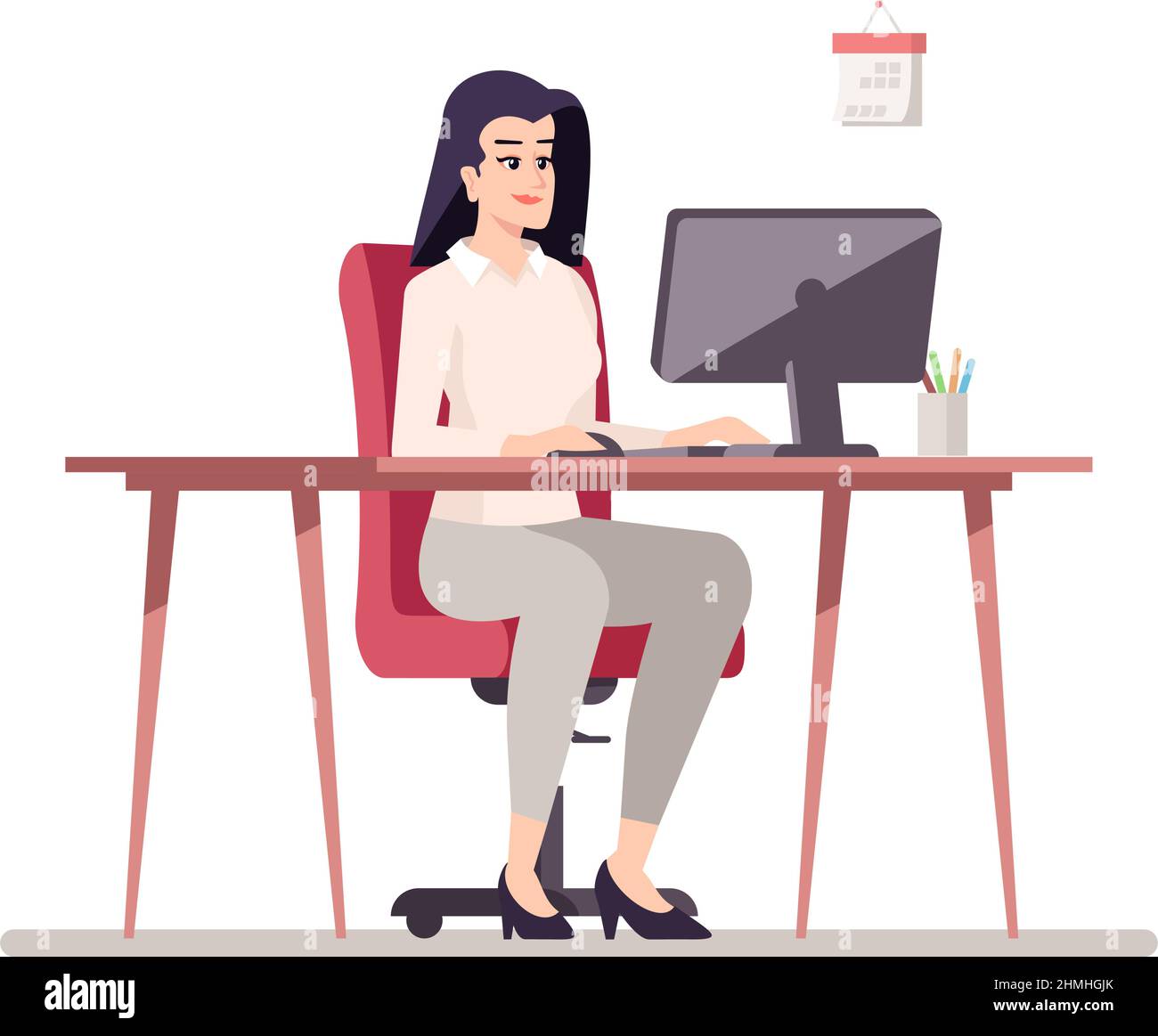 Comfortable workspace semi flat RGB color vector illustration Stock ...