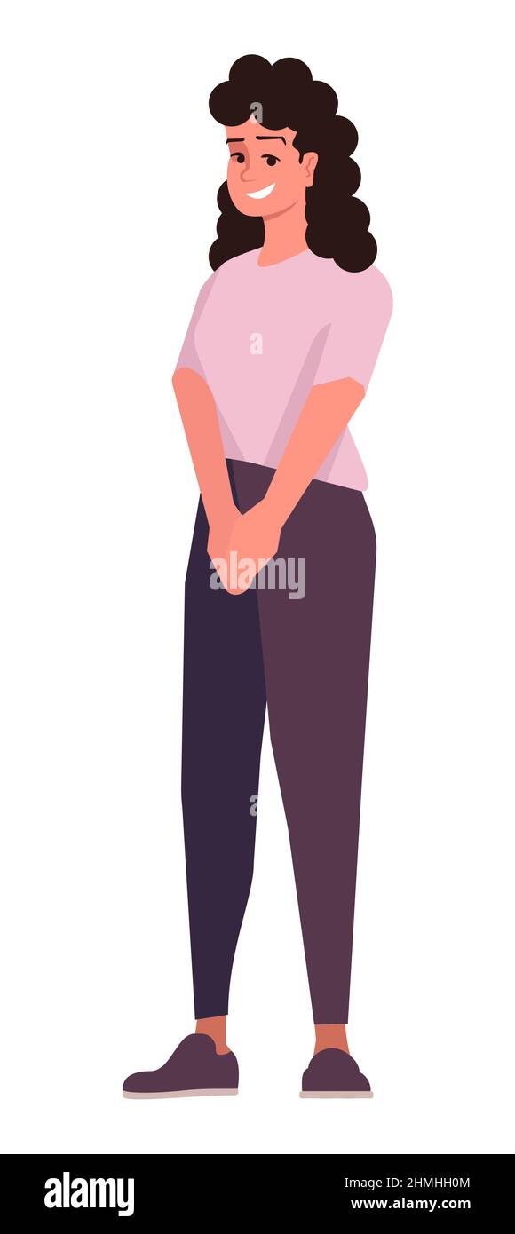 Woman with confident smile semi flat RGB color vector illustration ...