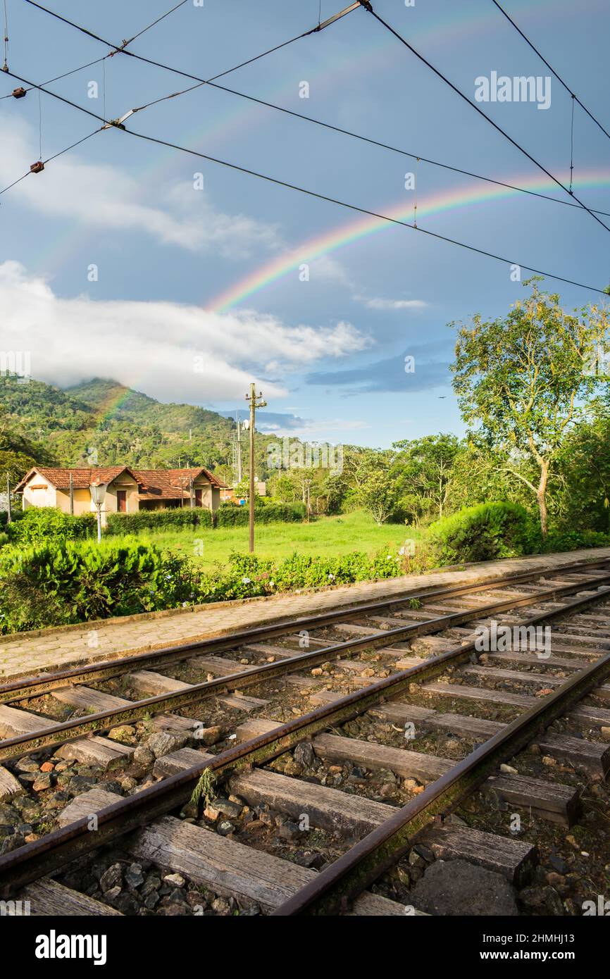 Rainbow and a view of the train tracks at Eugenio Lefevre train station ...