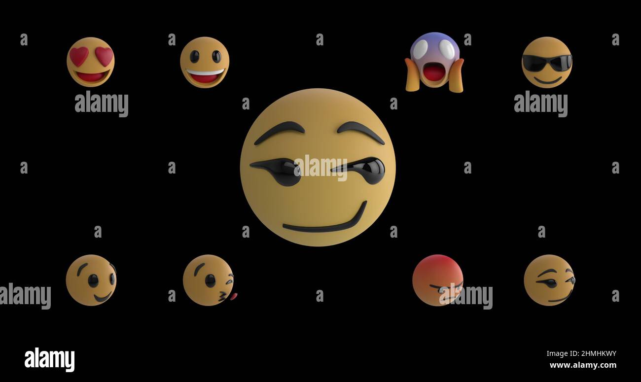 Face emojis moving against black background Stock Photo - Alamy