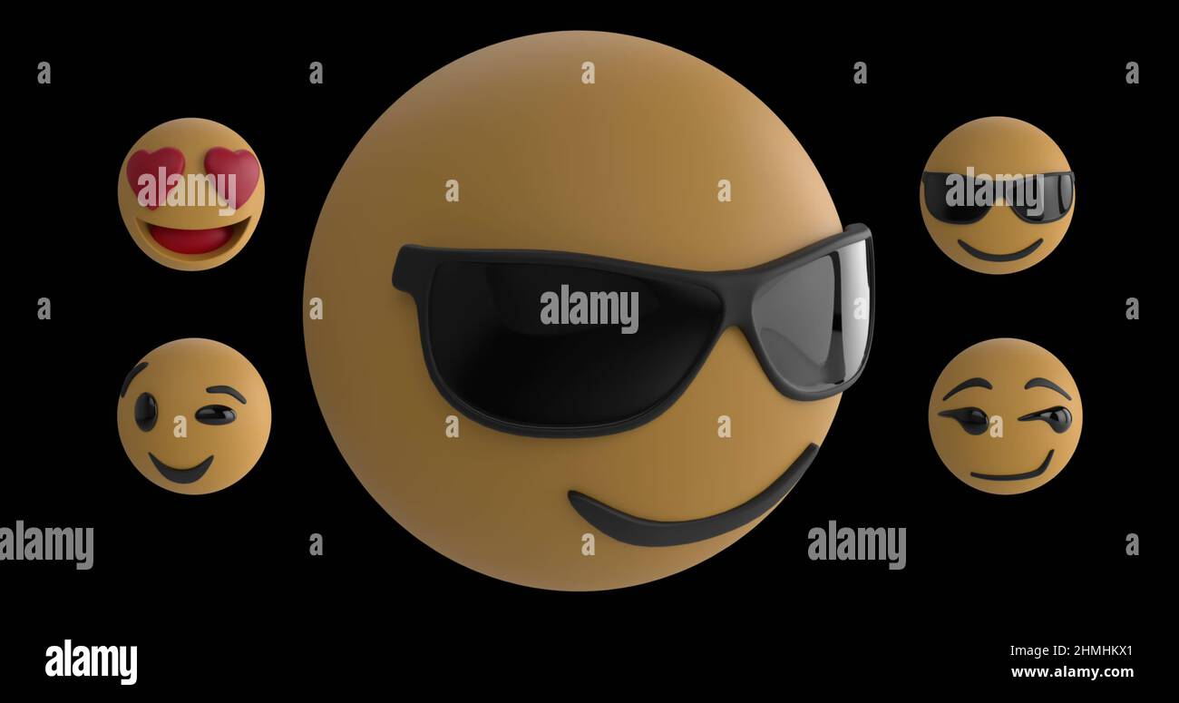 Face emojis moving against black background Stock Photo - Alamy