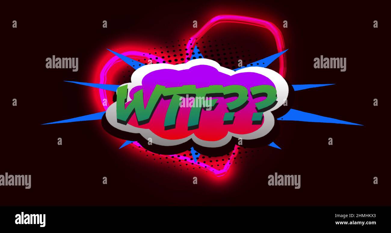 Image of wtf text over neon heart on black background Stock Photo - Alamy