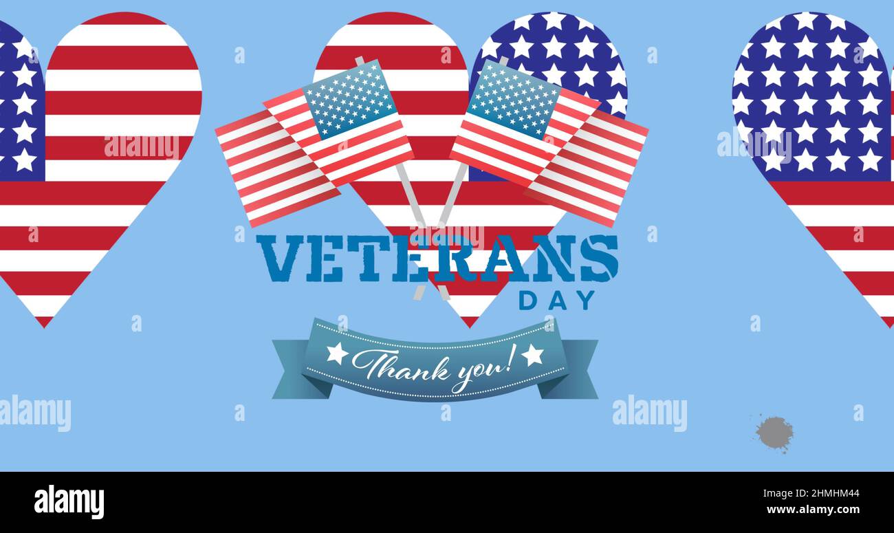 Image of veterans day thank you text with american flags and flag ...