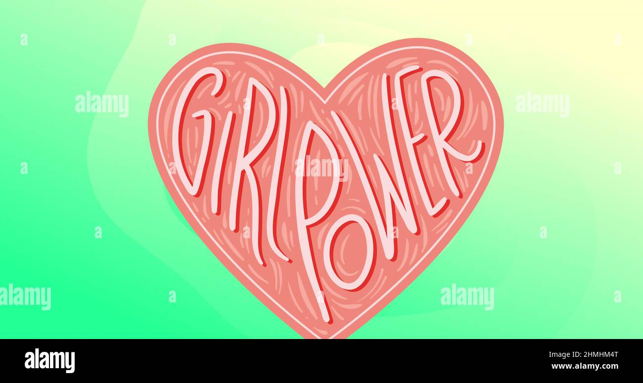Image of girl power text in heart over green background Stock Photo - Alamy