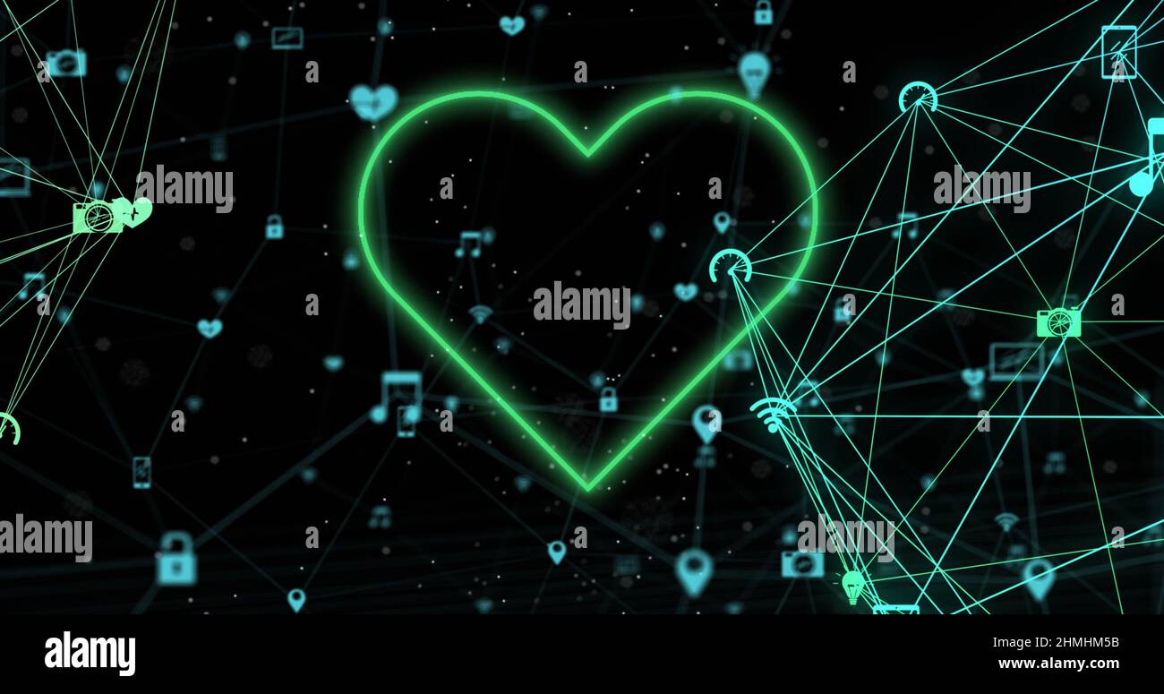 Image of network of connections over heart Stock Photo - Alamy