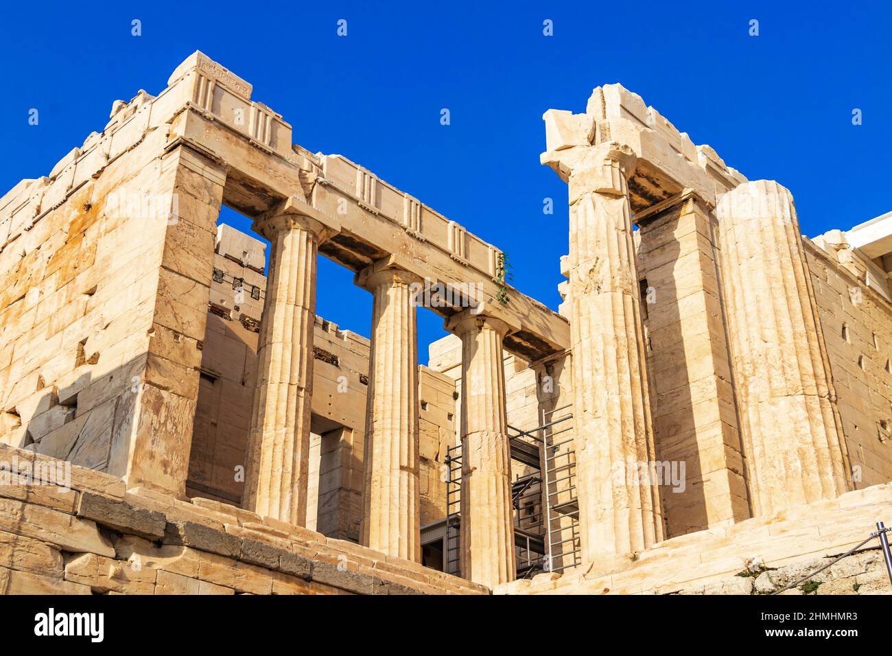 Details figures sculptures columns of the Acropolis of Athens with amazing and beautiful ruins ...
