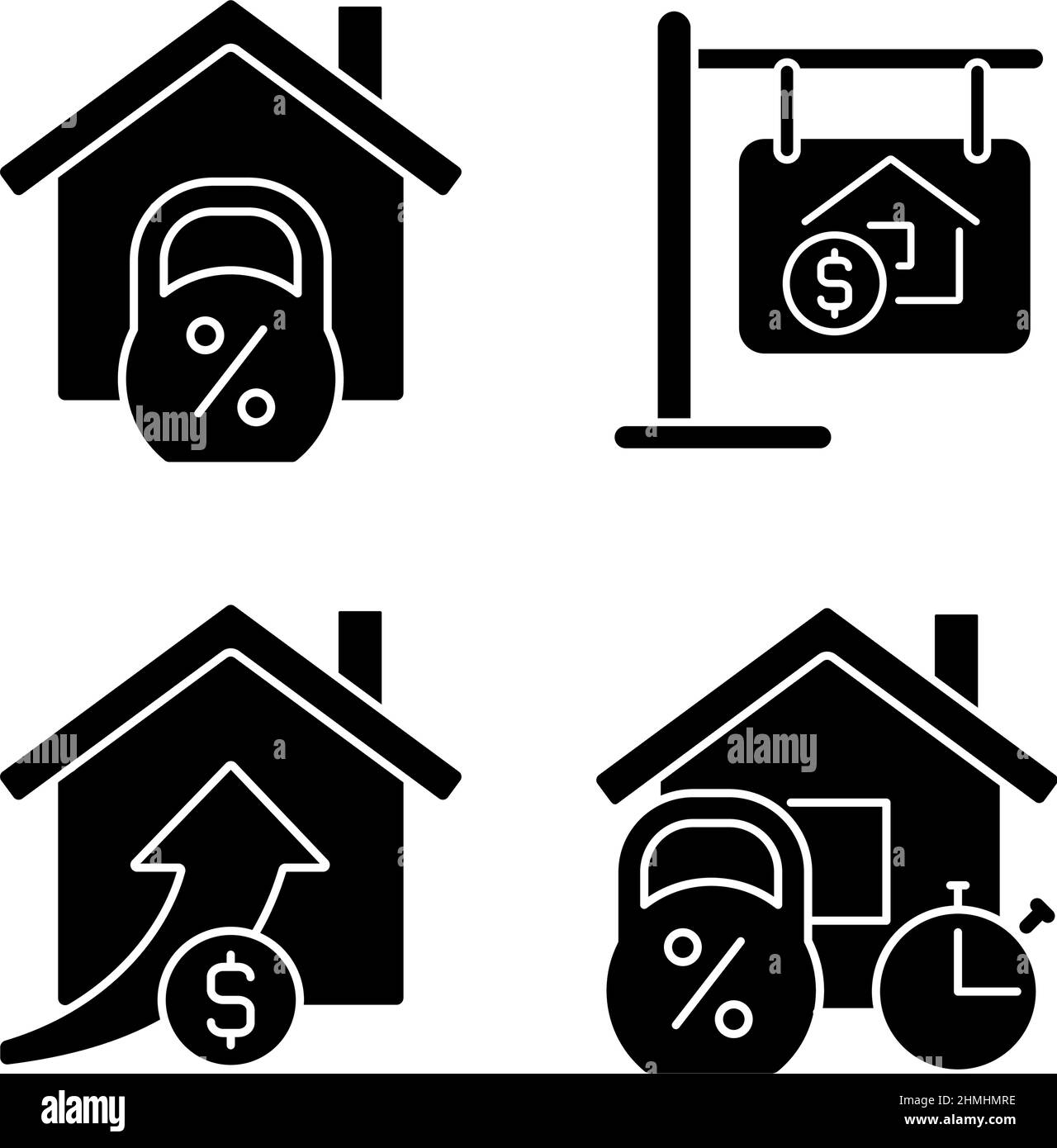 Buying house black glyph icons set on white space Stock Vector Image ...