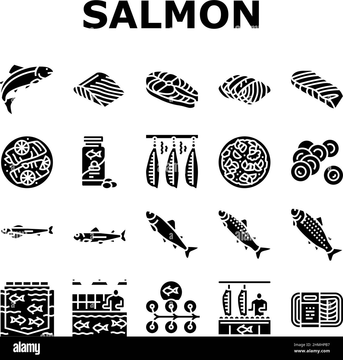 Salmon Fish Delicious Seafood Icons Set Vector Stock Vector Image & Art ...