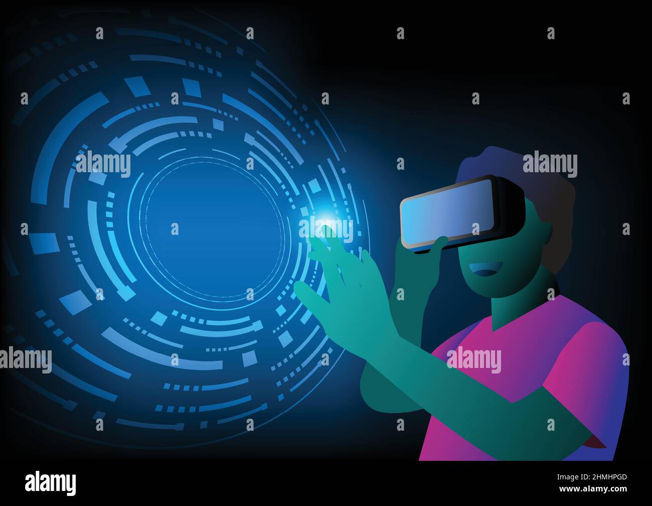 Metaverse technology concept. Illustration of male character wearing ...