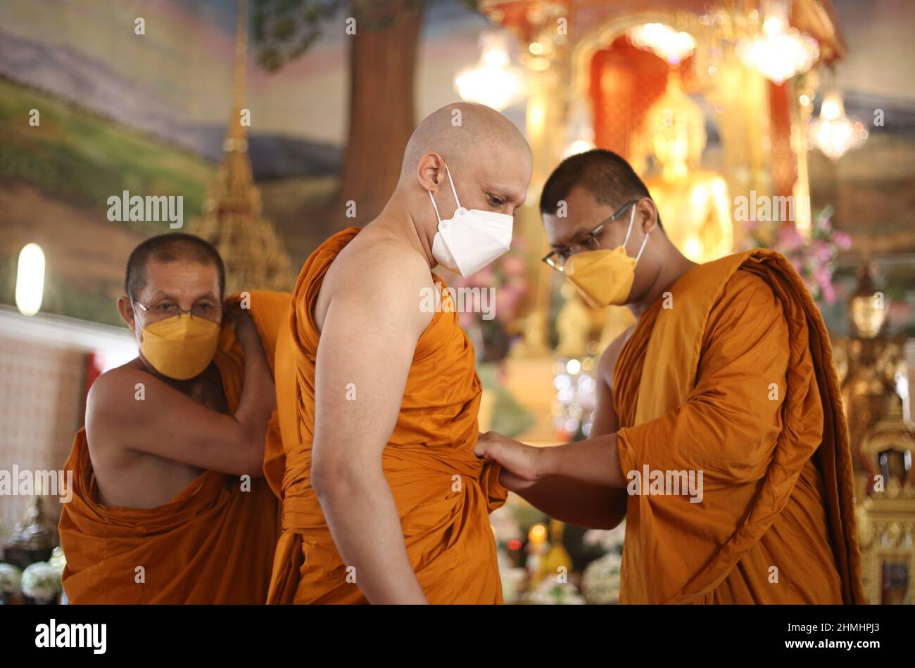 Two monks dress Indian actor Gagan Malik for the Buddhist monk ...