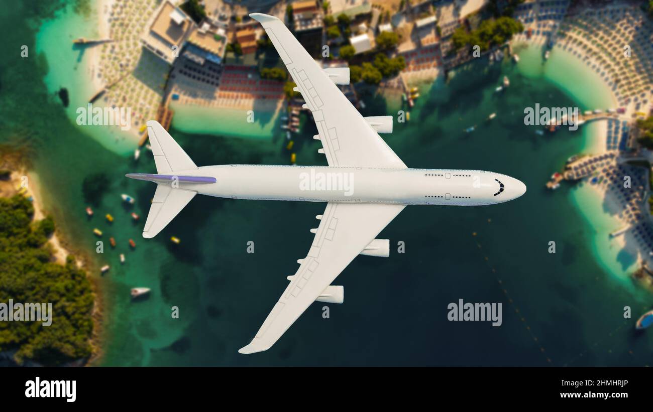 Airplane fly above beautiful nature landscape island, Tourism ...