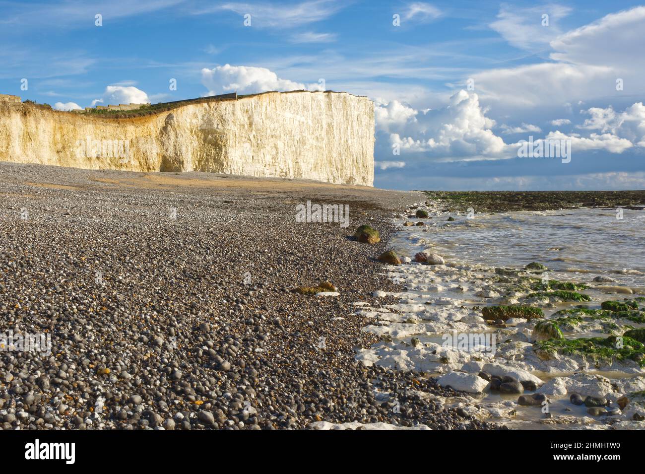 White chalk cliffs at Beachy Head near Eastbourne in East Sussex ...
