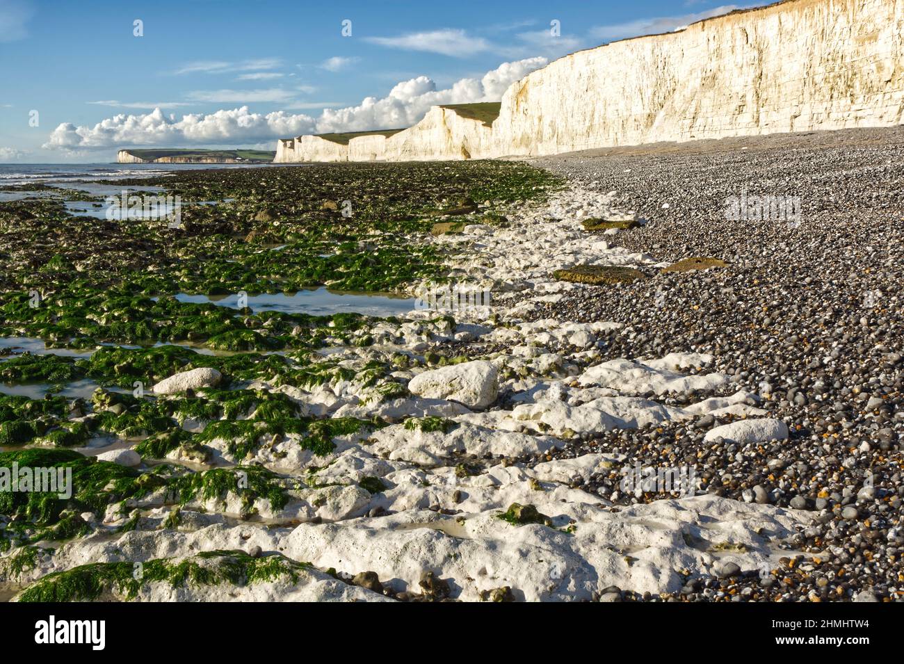 White chalk cliffs known as The Seven Sisters at Birling Gap near ...