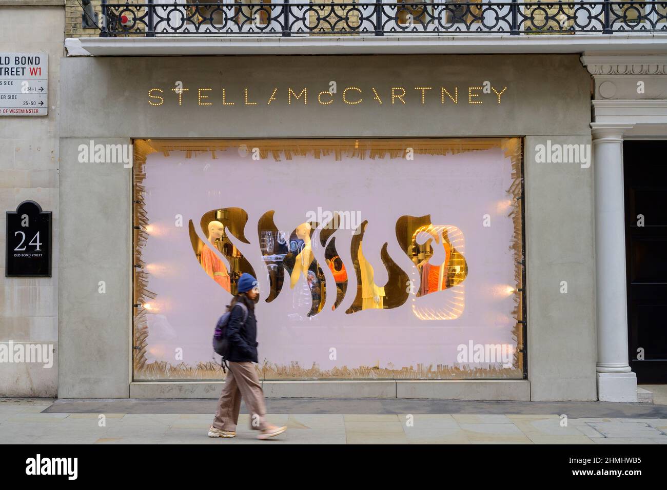 10 February 2022. SMILE window display on the Stella McCartney fashion ...