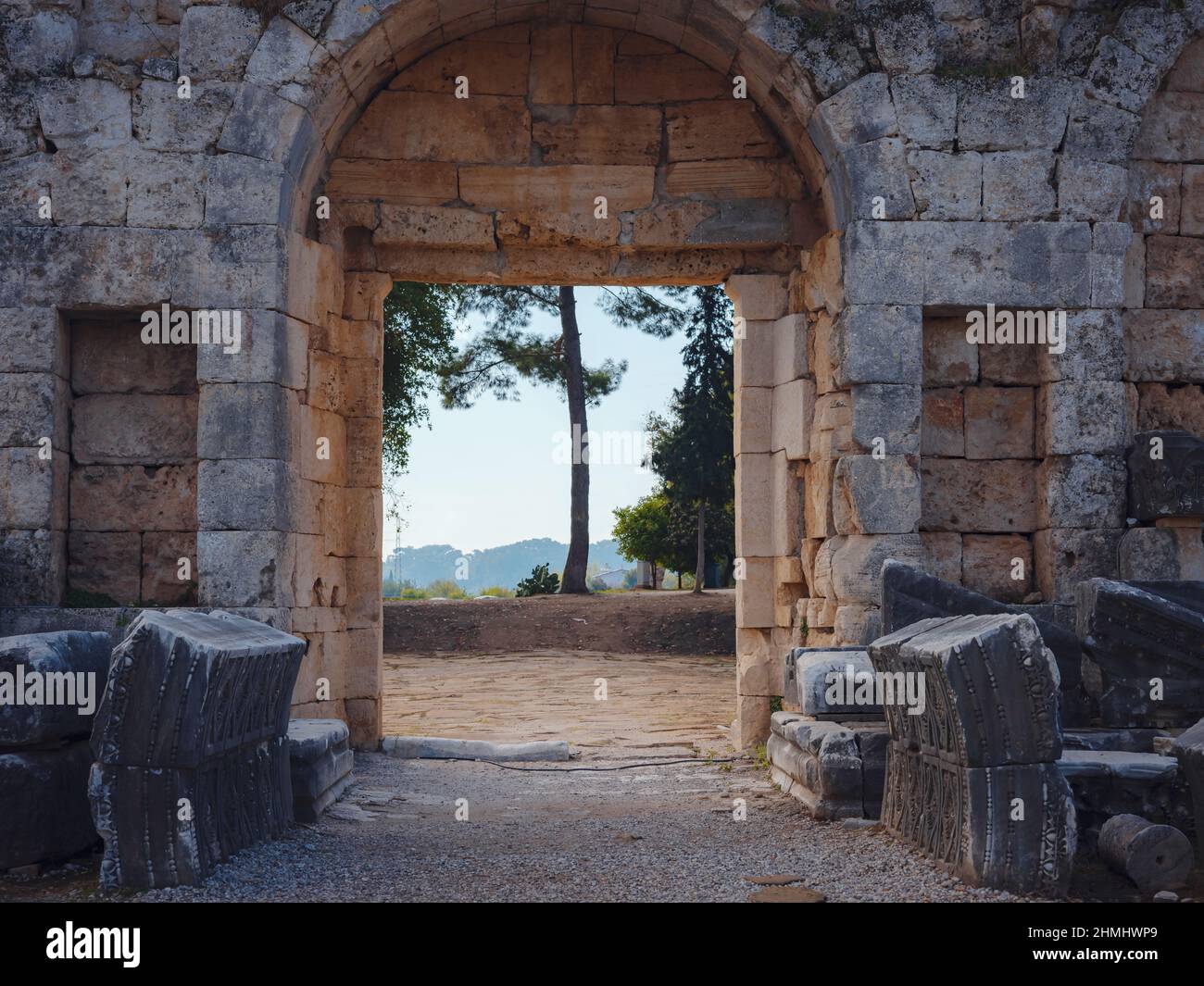 Ruins of Perge. Turkey. Roman gate. South gate. Hellenistic gate. Roman ...