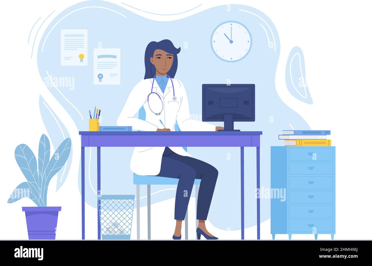 Cartoon doctor computer desk Cut Out Stock Images & Pictures - Alamy