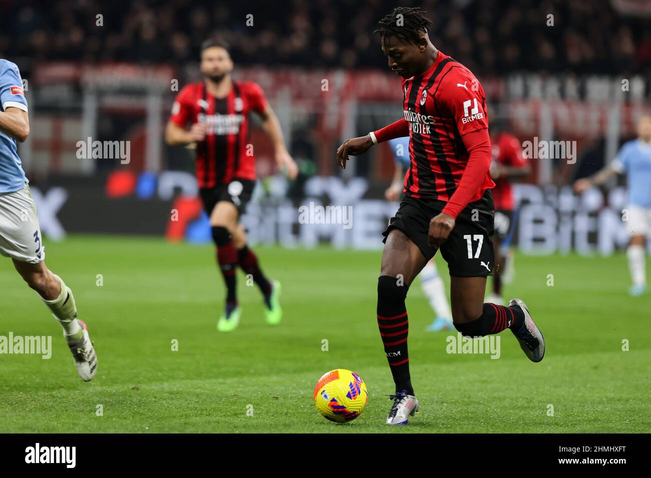 Rafael Leao of AC Milan in action during the Coppa Italia 2021/22 ...