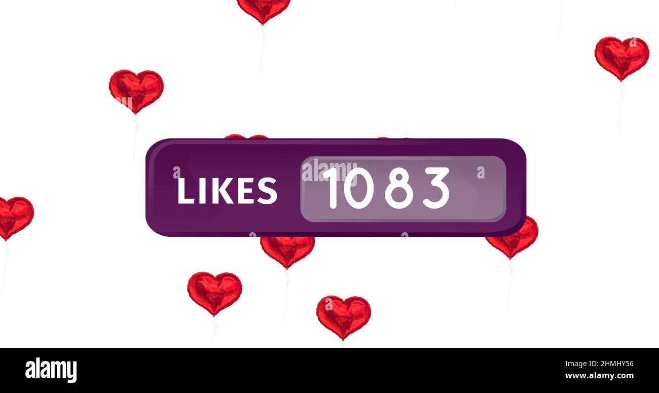 Image of numbers changing and likes text in purple banner with red ...