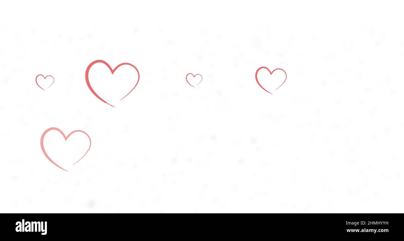 Digital image of multiple red heart icons falling against white ...