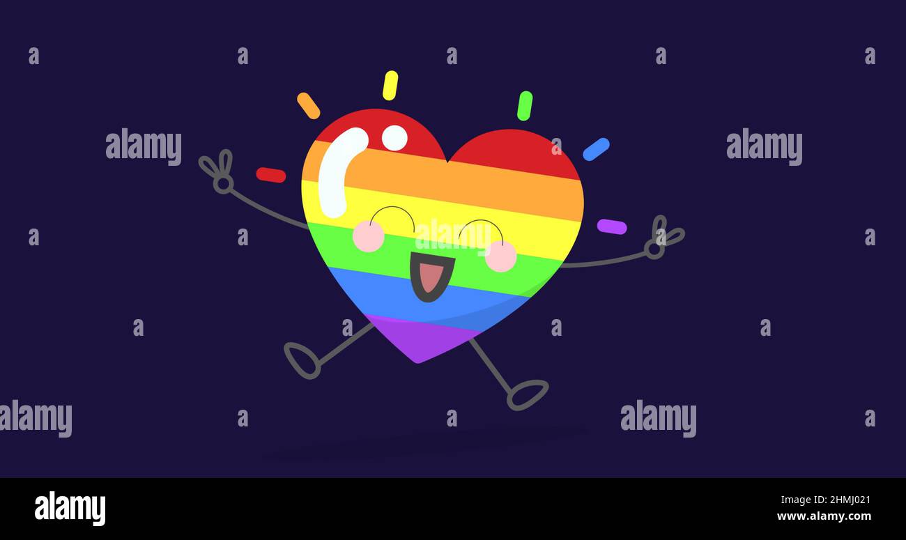 Image of rainbow coloured heart showing victory sign on purple ...