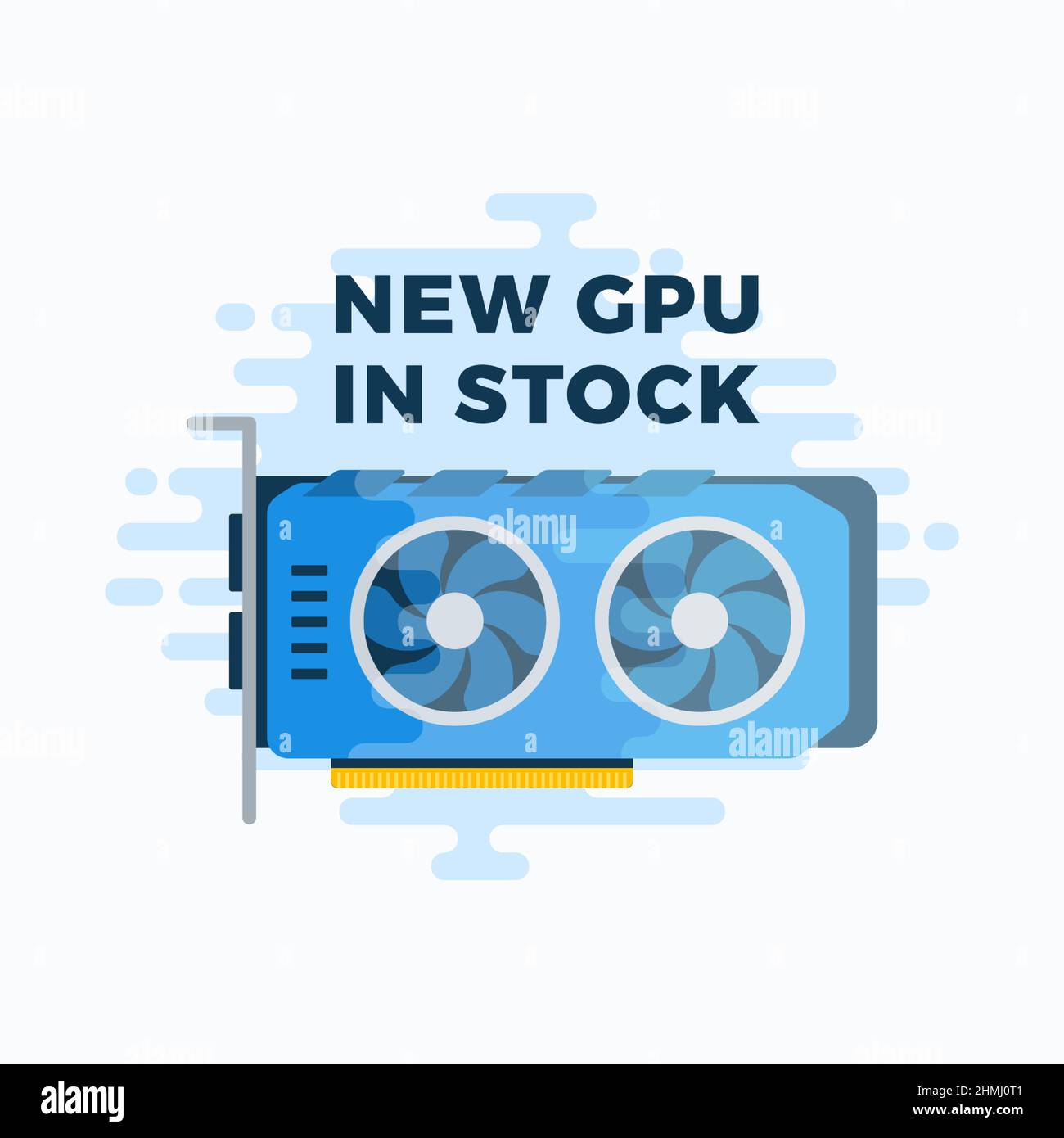 New GPU in stock announcement label. Flat style computer video graphic ...