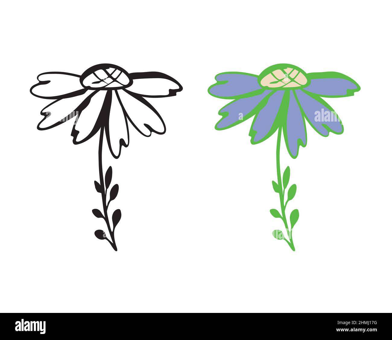 Flower ditsy icon set. Doodle cartoon style. Hand drawn brush stroke ...