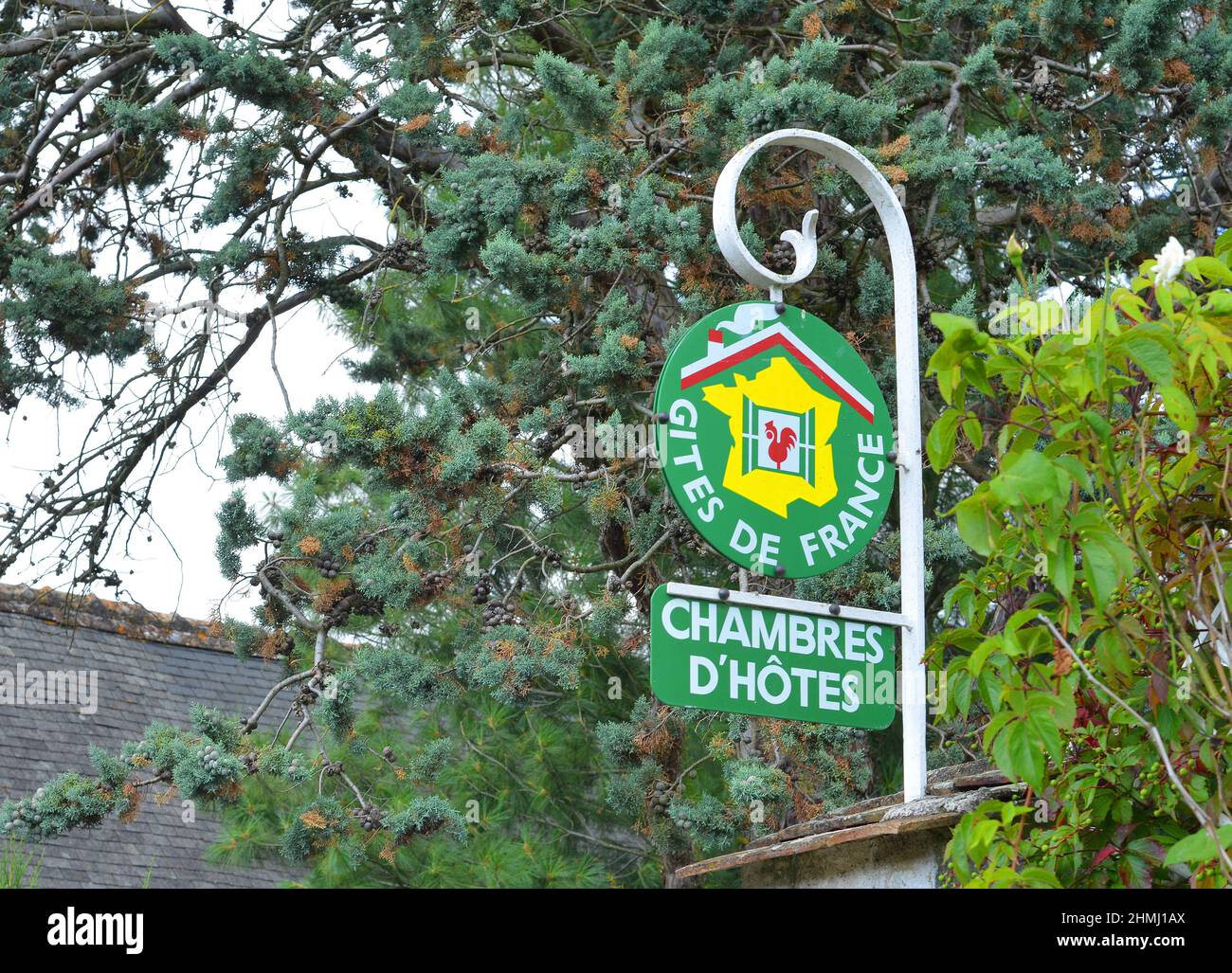 gite de france, signboard, natural background with tree structures ...