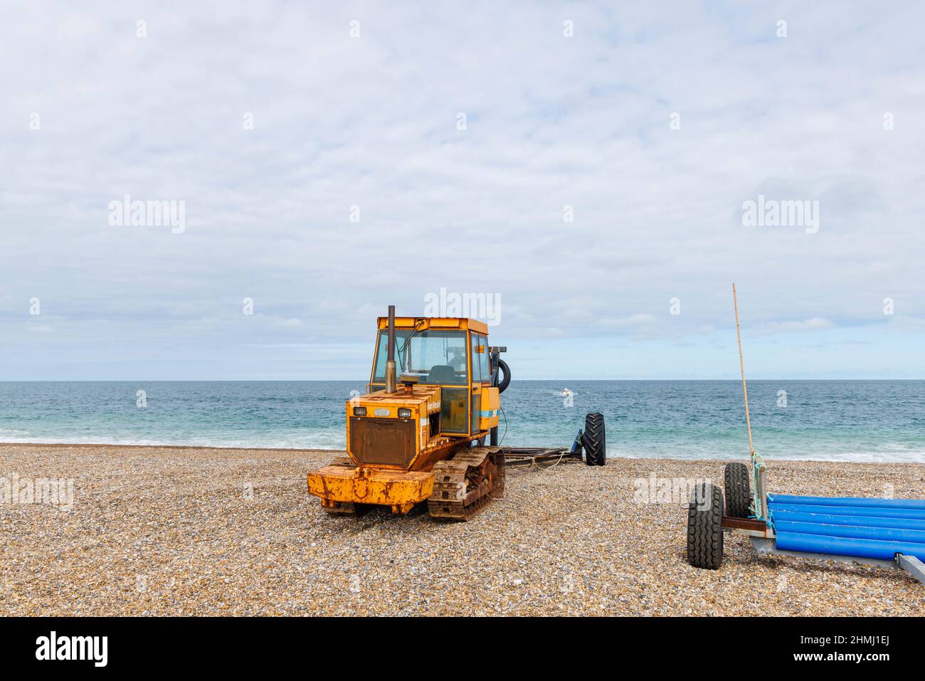 A vintage TrackMarshall 155 crawler dozer tractor on a shingle beach ...
