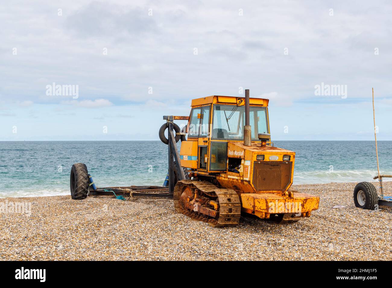 A vintage TrackMarshall 155 crawler dozer tractor on a shingle beach ...