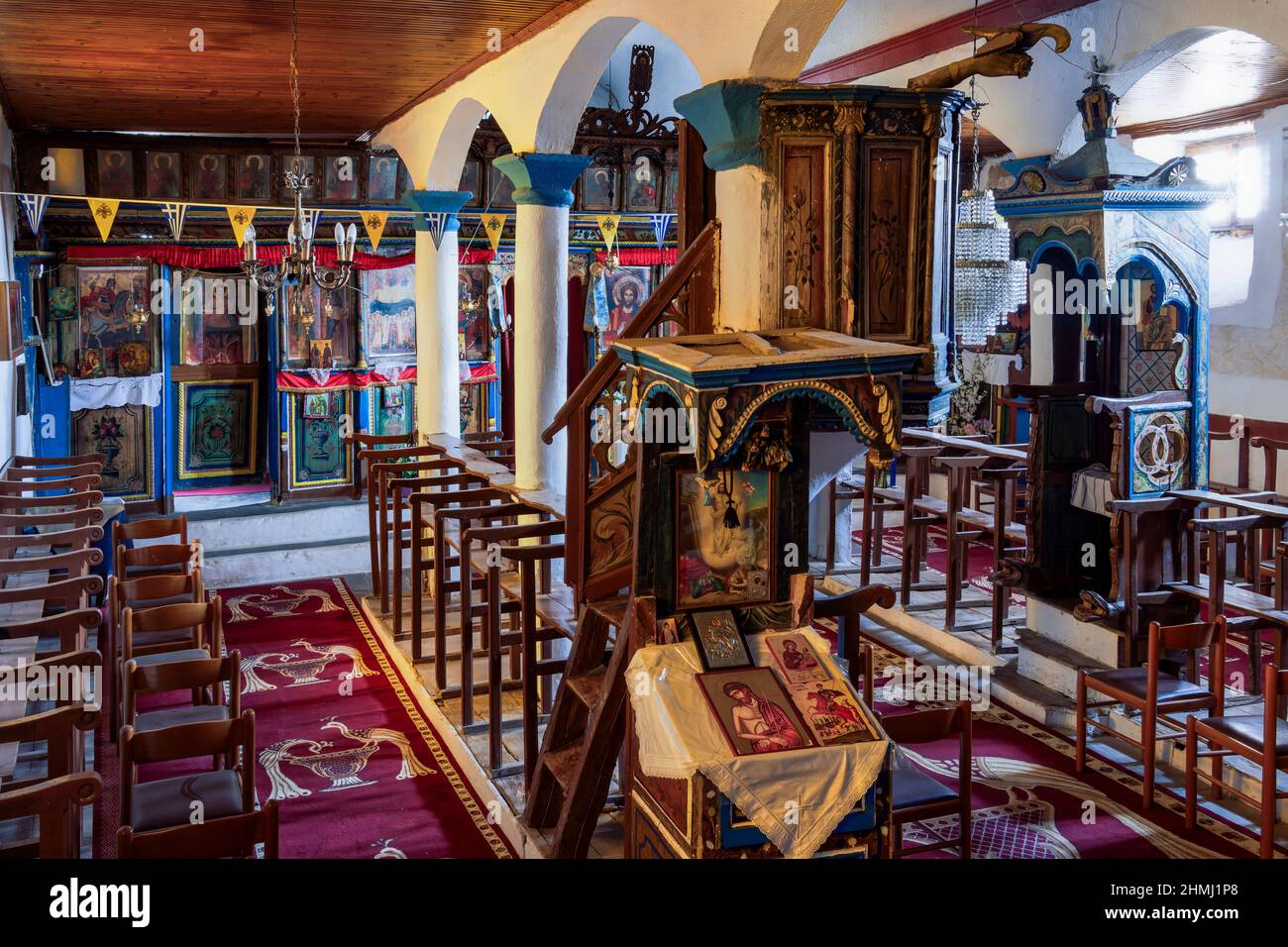 Agios Athanasios, Greece empty Christian Orthodox church interior ...