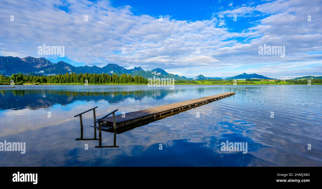 Lake Hopfensee near Fuessen - View of Allgaeu Alps, Bavaria, Germany ...