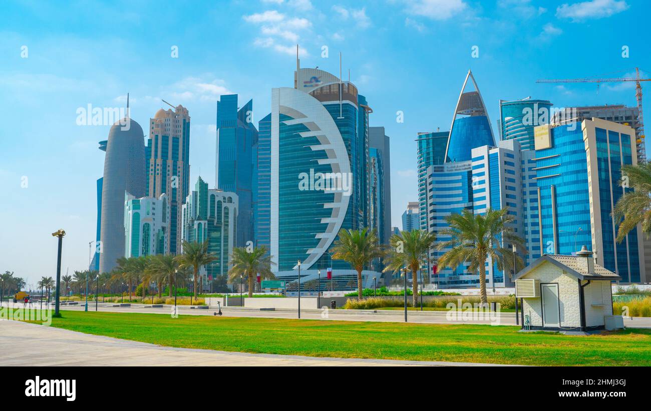 Beautiful doha city with many landmark towers , view from the corniche ...