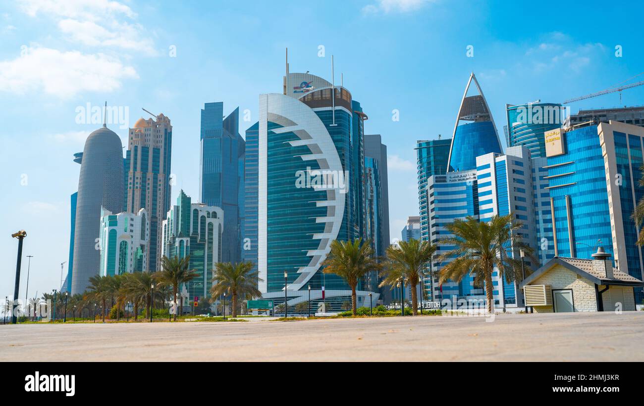 Beautiful doha city with many landmark towers , view from the corniche ...
