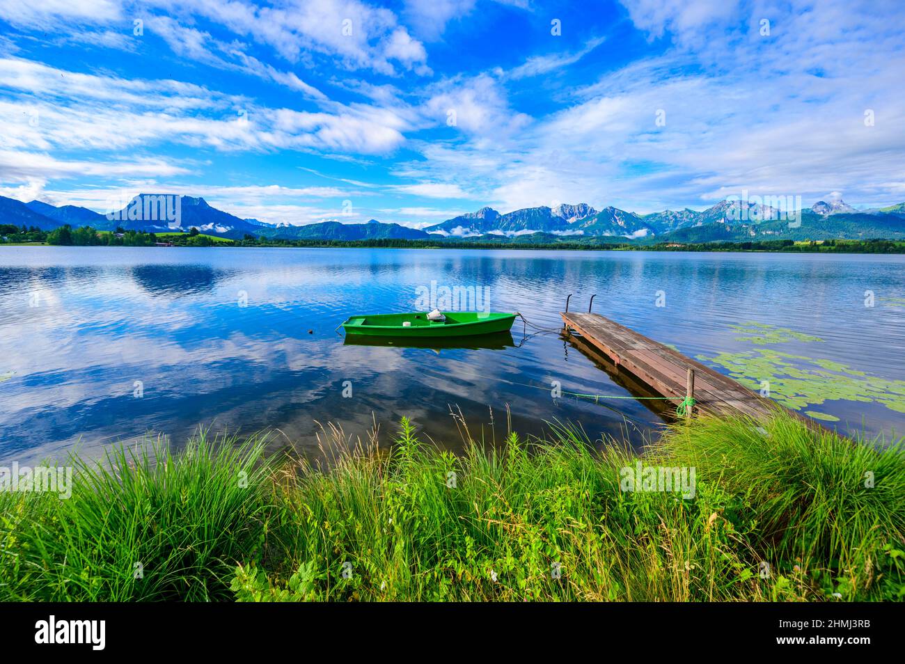 Lake Hopfensee near Fuessen - View of Allgaeu Alps, Bavaria, Germany ...