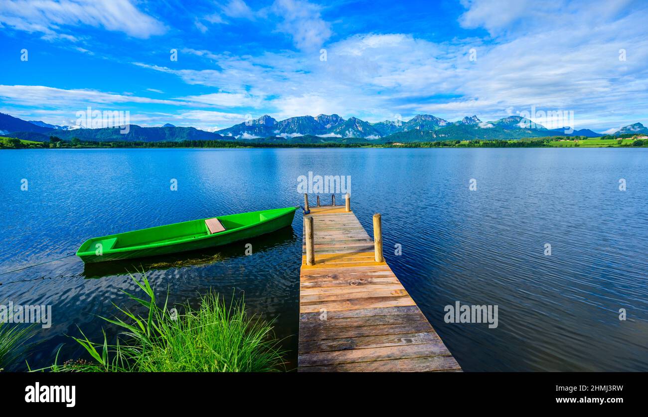 Lake Hopfensee near Fuessen - View of Allgaeu Alps, Bavaria, Germany ...