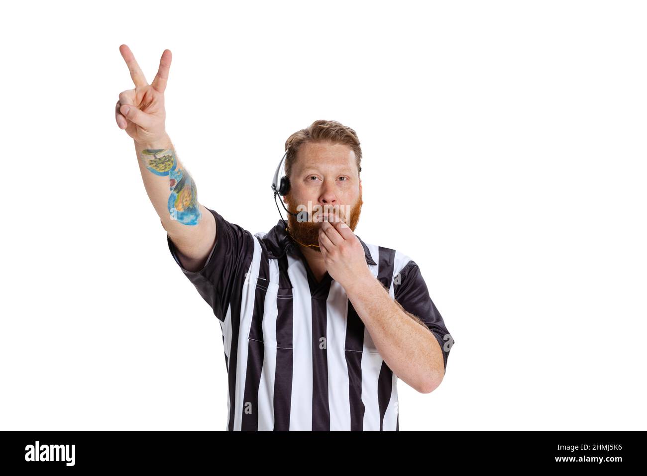 Half-length portrait of sport referee wearing field judge uniform ...