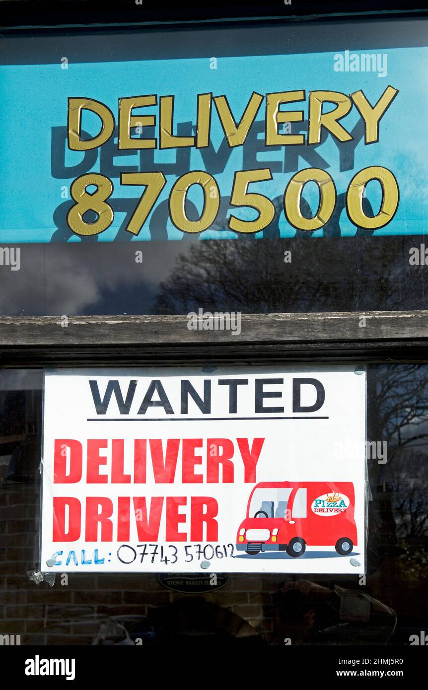 Notice in pizza takeaway: delivery driver wanted, England UK Stock ...