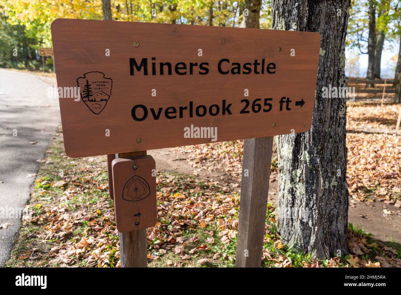 Michigan, USA - October 19, 2021: Sign for the Miners Castle rock ...