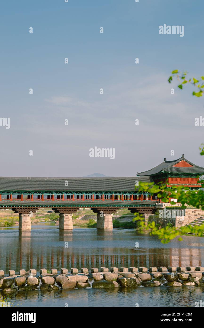 Woljeonggyo traditional bridge on river in Gyeongju, Korea Stock Photo ...