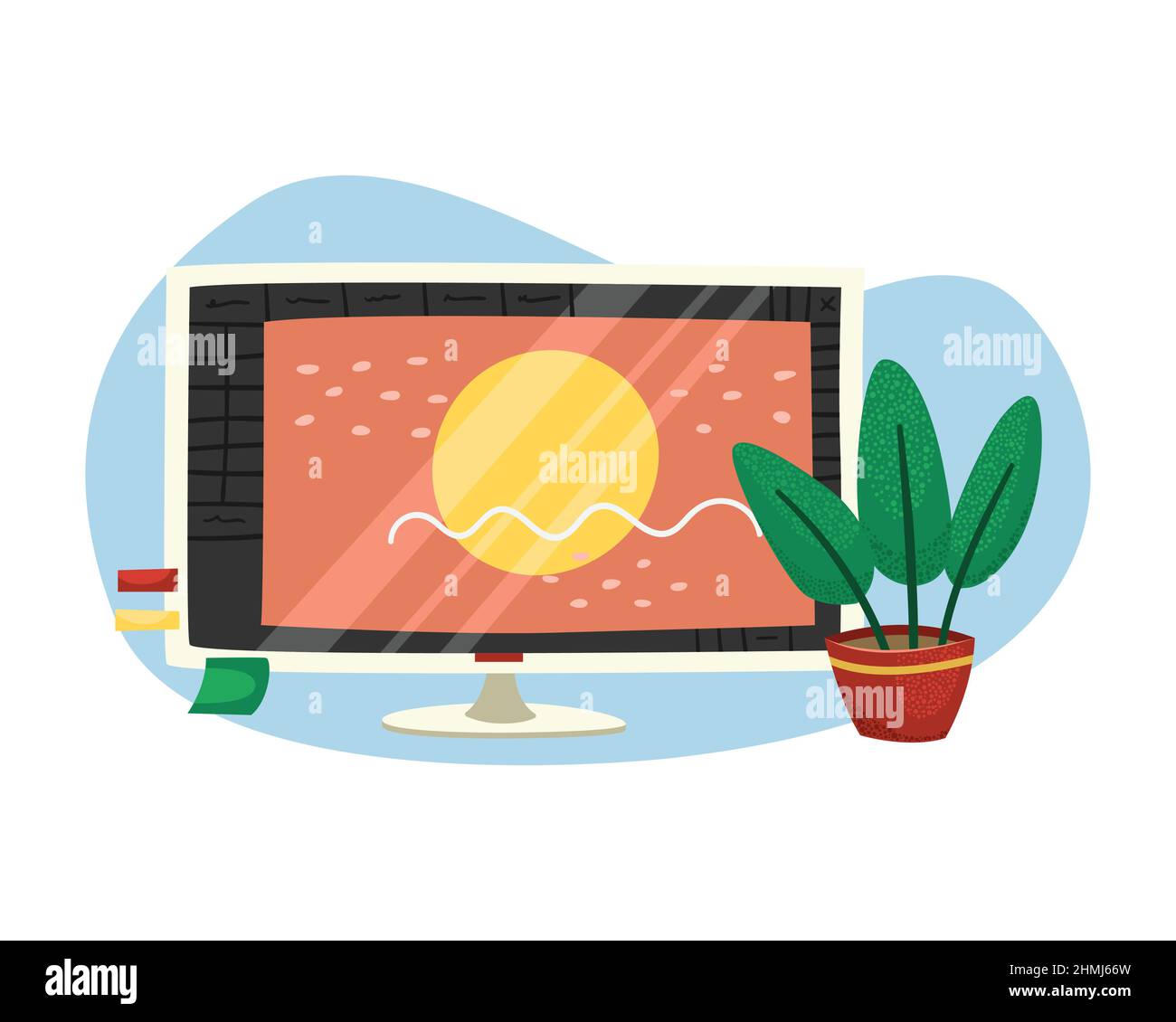Vector illustration of a computer monitor with a graphic editor enabled ...