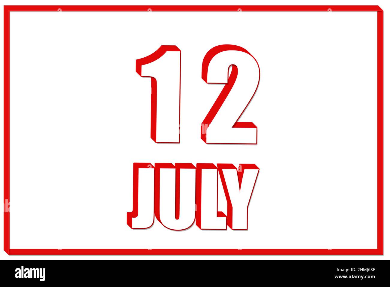 12th day ofJuly. 3d calendar with the date of 12July on white ...