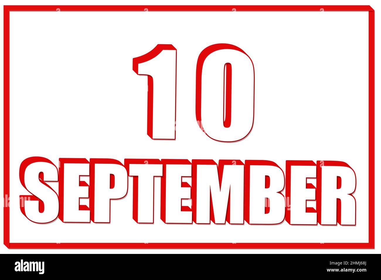 10th day of September. 3d calendar with the date of 10 September on ...