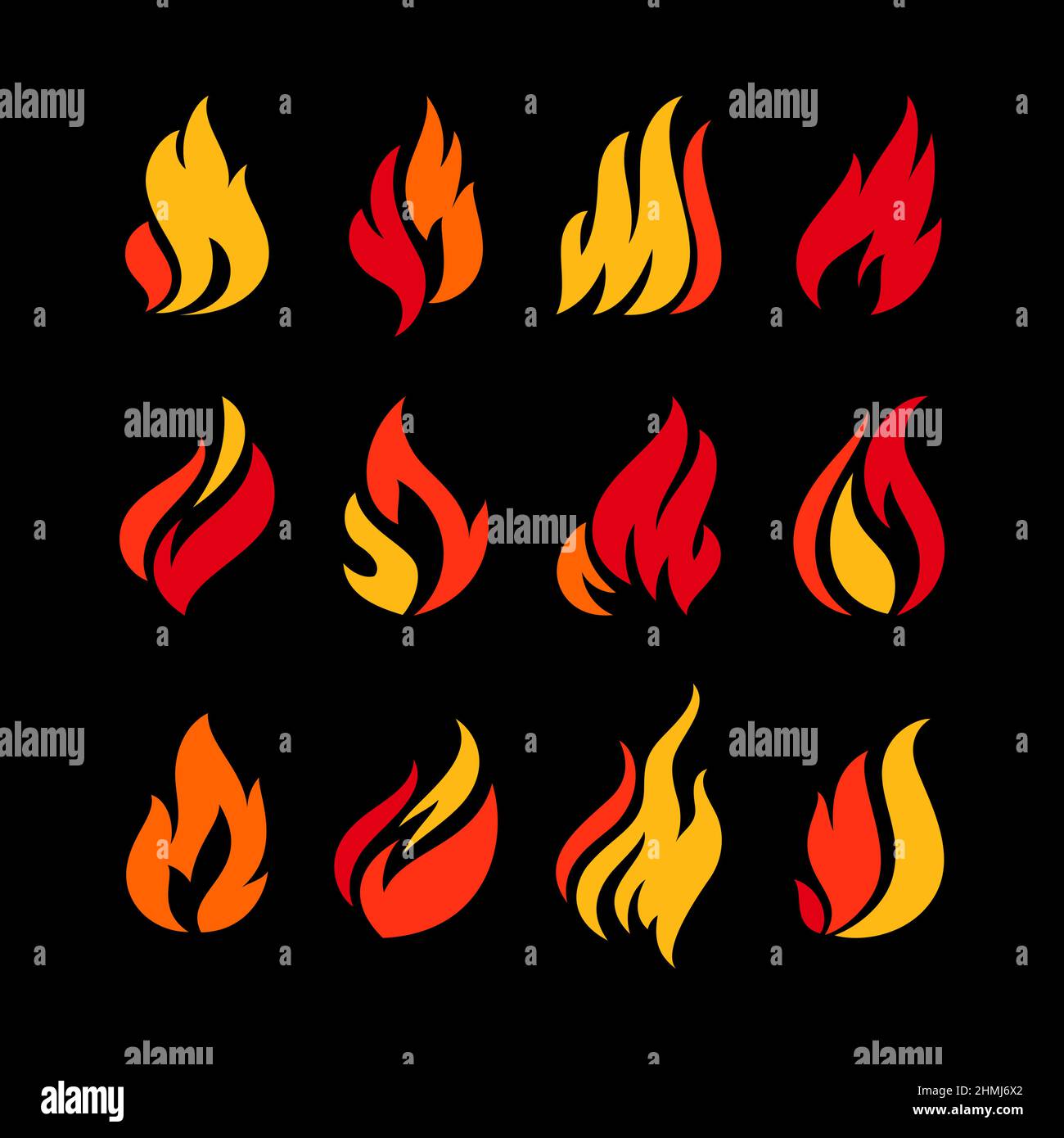 Set of red orange fire flame. Collection of hot flaming elements. Idea ...