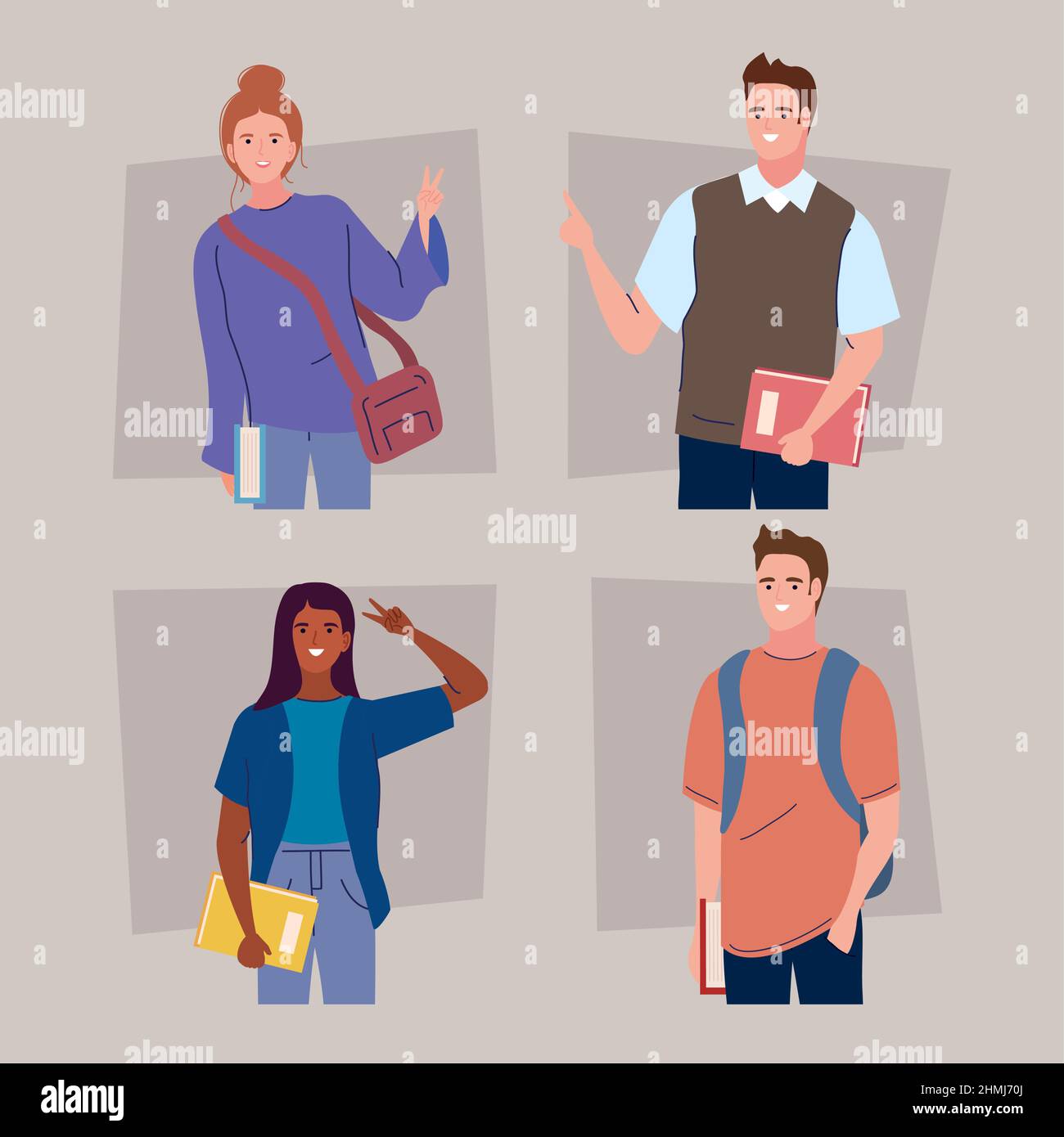young students four characters Stock Vector Image & Art - Alamy